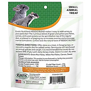 Exotic Nutrition Veggie Blend - Healthy Natural Mixed Dried Vegetable Treat - Sweet Potatoes, Carrots, Peas - for Degus, Chinchillas, Sugar Gliders, Hedgehogs, Guinea Pigs & Small Pets… (6 Ounce)