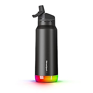 Hidrate Spark PRO Smart Water Bottle – Insulated Stainless Steel – Tracks Water Intake with Bluetooth, LED Glow Reminder When You Need to Drink – Straw Lid, 32oz, Black
