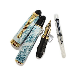 Jinhao 450 Light Blue and White Pattern Flog Medium Fountain Pen with Golden Clip