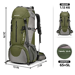 HongXingHai 70L Camping Hiking Backpack with Rain Cover Waterproof Backpacking Backpack for Hiking Treeking Climbing Outdoor (ArmyGreen)