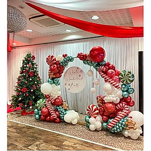 AobkDeco 153PCS Christmas Balloon Garland Arch Kit Red White Gold balloons Candy Foil Balloons Candy Cane Balloons Printing Snowflake Balloons for Christmas Party Decorations