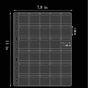Ettonsun 10 Sheets 30-Pocket Coin Collecting Pages Coin Sleeves, Binder Inserts Coin Pocket Pages Collecting Sleeves for Most Coin Collection Holder Book Album