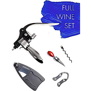 RedNoel Wine Corkscrew Opener Set Legend Bottle Opener Wine Opener Wine Accessories Opener Wine Corkscrew Opener Lever Cork Wine Kit: With Foil Cutter,Wine Stopper And Extra Spiral (Silver Old)
