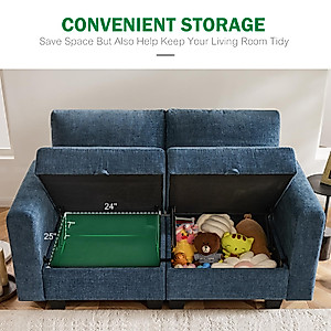 ABCASA 38.5 Oversized Accent Chair with Storage Blue Chenille, Single Modern Accent Sofa Chair with Arms for Apartment Living Room (21" Deep Seat)