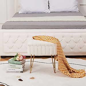 Wimarsbon Storage Ottoman, Vanity Stools with Metal Legs, 16.5" x 11.8" x 18" Modern Faux Mink Fur Footstool, Makeup Chair with Anti-Slip Feet, Accent Table,Footrest,Storage Bench for Bedroom