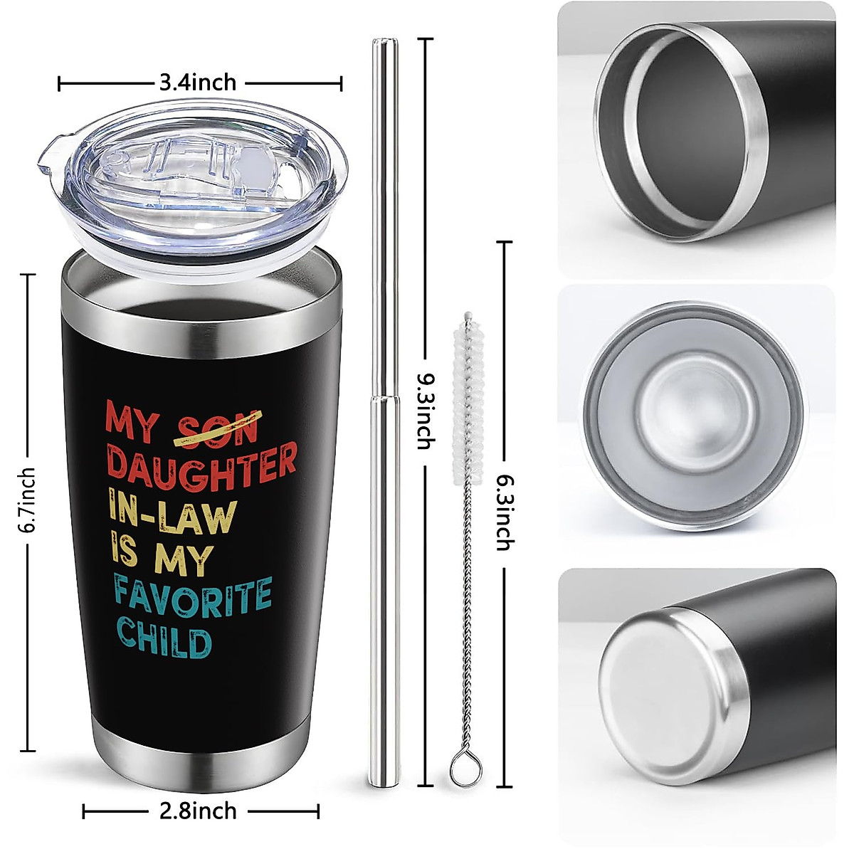 qynspngs Gifts for Father/Mother In Law From Daughter In Law, Funny Father's Day gifts Christmas Gift for Father/Mother In Law, 20 oz Dad/Mom Tumbler with lid and straw