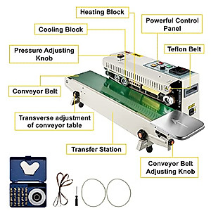 VEVOR Continuous Bag Band Sealing Machine FR900K Band Sealer Machine with Digital Temperature Control Horizontal Bag Sealer for 0.02-0.08 mm Plastic Bags Continuous Band Sealer w/ Printing Function
