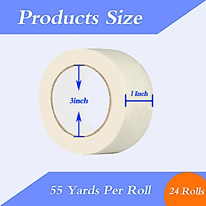 Lazybug studio Masking Tape 1 inch Wide, 24 Pack White Masking Tape, 1 inch x 55 Yards x 24 Rolls, 1320 Yards in Total