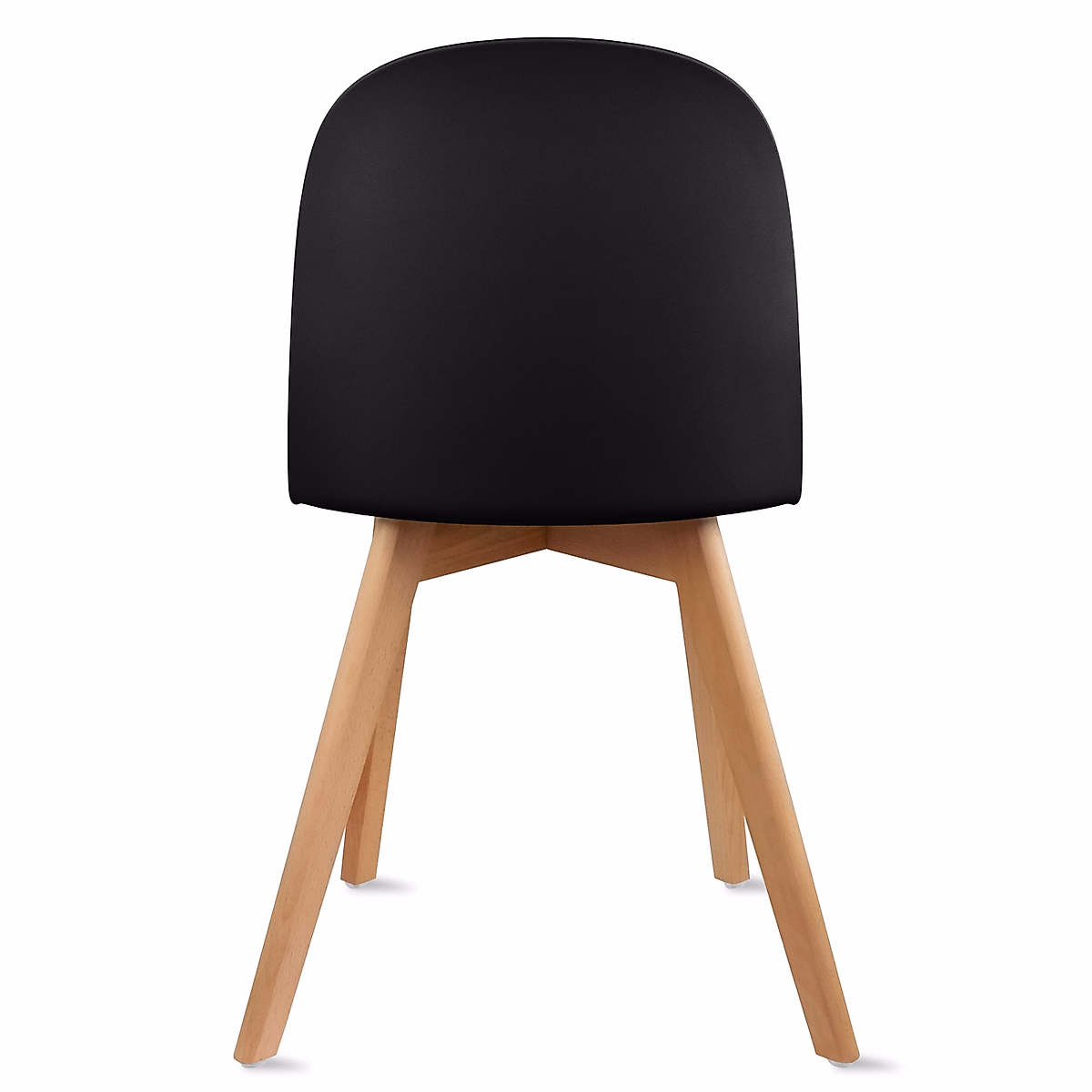 2xhome Modern Armless Dining Chair Plastic Shell Seat with Wooden Legs | Indoor or Outdoor Use | Home Kitchen Patio, Black