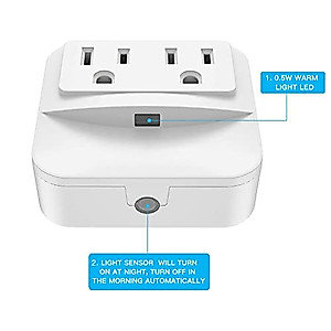 POWRUI Plug-in Night Light with 2-Outlet Extender, Warm White LED Nightlight with Dusk-to-Dawn Sensor for Bedroom, Bathroom, Kitchen, Hallway, Stairs, 4-Pack