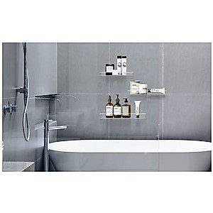 ROYALITA Clear Acrylic Floating Shelves - Set of 3 (16.5", 13.2", 9.3") - 4mm Save Space Floating Wall Decor Storage Shelves - Easy to Install & Multiuse Display for Funko Pops, Plants, Books, Makeup