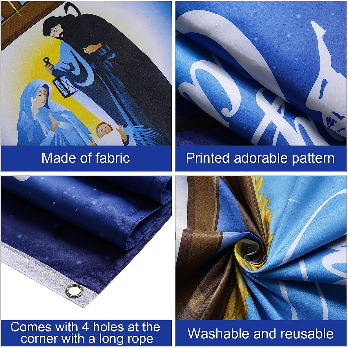 Christmas Nativity Backdrop Decoration, Merry Christmas Outdoor Religious Nativity Scene Banner, Holy Night Photo Booth Background Xmas Photography for Holiday Xmas Winter New Year Party, 43 x 73 Inch