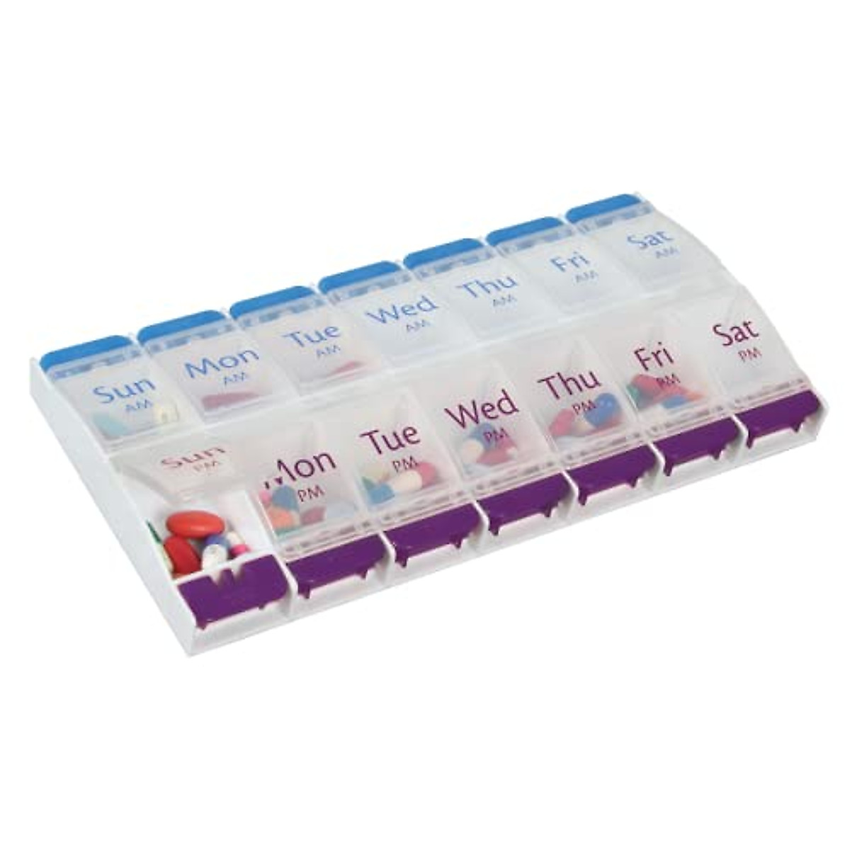 EZY DOSE Push Button (7-Day) Pill, Medicine, Vitamin Organizer | Weekly, 2 Times a Day, AM/PM | Large Compartments | Arthritis Friendly | Clear Lids