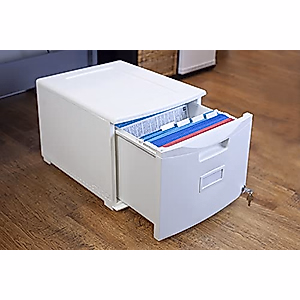 Storex Plastic One-Drawer File Cabinet – Locking Document Organizer for Home and Office, White, 1-Pack (61271B01C)