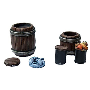 War World Gaming Fantasy Village Street Market Stall and Barrels Set – 28mm Heroic Scale Wargaming Terrain Model Diorama Scenery Wargame Tabletop Medieval Battle Wargame Battleboard