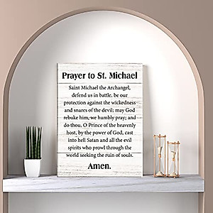 Motivational Wall Art Decor Prayer to St Michael Christian Prayer Canvas Print Farmhouse Framed Painting for Home Office Wall & Tabletop Decor