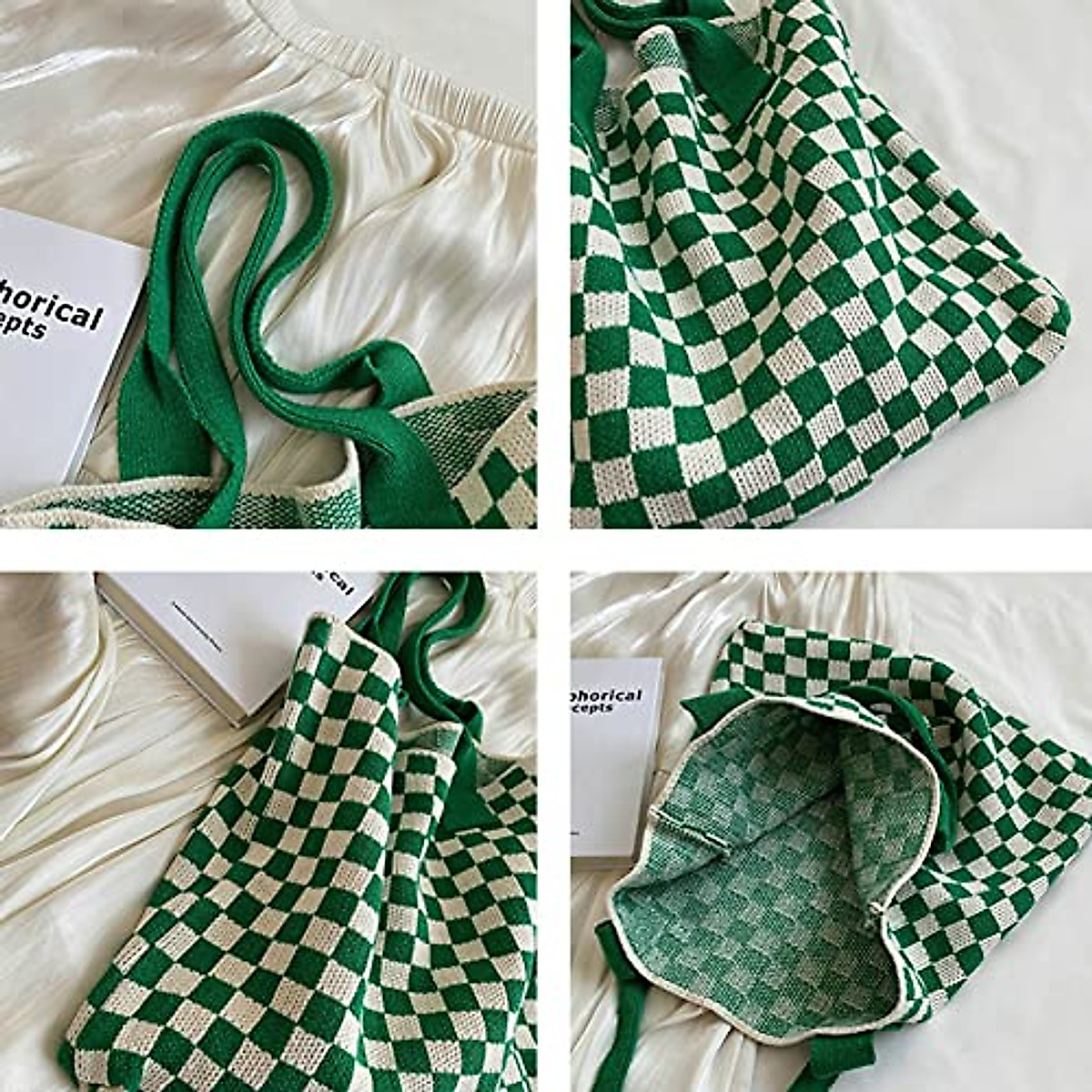 Pocadri Women's Contrasting Shoulder Bag Cotton Hemp Soft Multifunctional Large -Capacity Knitted Bag Handbags