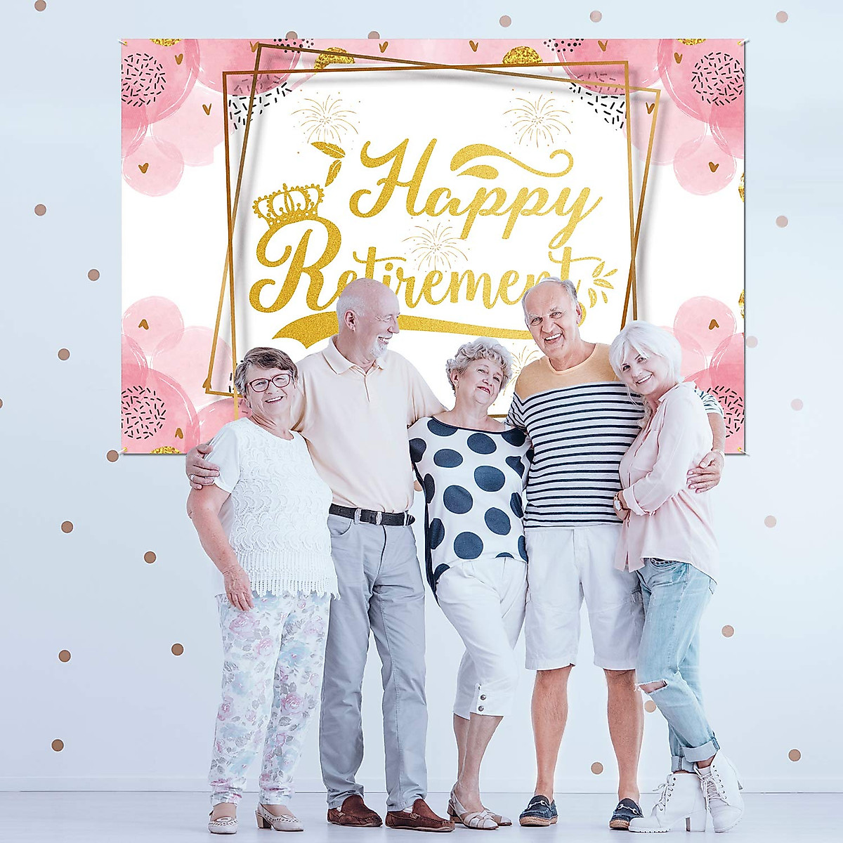 PAKBOOM Happy Retirement Backdrop Banner - Retirement Party Decorations Supplies for Women - 3.9 x 5.9ft Pink Gold