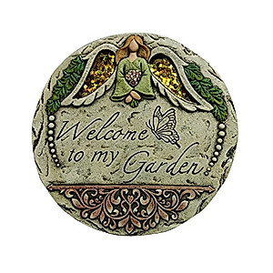 Comfy Hour 10" Concrete Angel Welcome to My Garde Stone for Outdoor Garden Decoration, Multicolor, Spring in Garden Collection