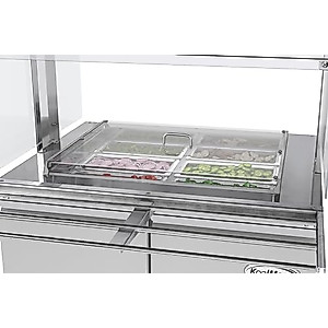 KoolMore 36 in. Commercial Refrigerated Prep Station with Sneeze Guard and Buffet Slide, 6 Pans with Covers and Two Adjustable Shelves in Stainless-Steel, ETL Listed (KM-RBT-36CSFG)