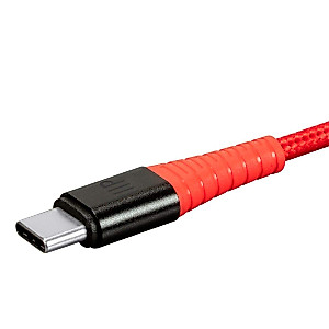 Monoprice USB 2.0 Type-C to Type-A Charge & Sync Cable - Nylon-Braided, 6 Feet, Red - AtlasFlex Series