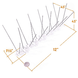 Bird Barrier Bird-Flite Stainless Steel Bird Spikes | Metal Pins Strips with Plastic Base, Clear Glue Adhesive Included - Wide (5in) - 10 Ft. Length