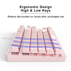 Anivia Mechanical Gaming Keyboard, MK1 Wired LED Backlit Keyboard with 87 Keys Compact Computer Keyboard for Mac PC Laptop, Cute Pink Keyboard - Blue Switches