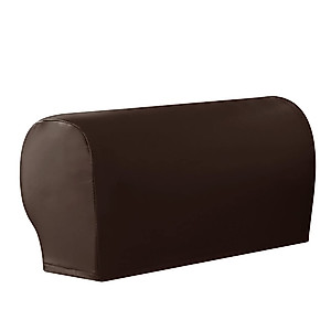 vctops Waterproof Faux Pu Leather Armrest Covers Vintage Stretch Arm Covers for Chairs Couch Sofa Armchair Slipcovers for Recliner Sofa 2pcs, Dark Coffee