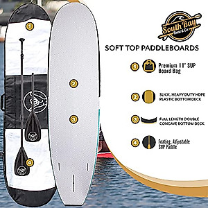 South Bay Board Co. - 10’4 Big Cruiser Stand Up Paddle Board Package - Wax-Free Soft-Top Paddle Board, Bag, Kayak Seat, Paddle, Leash, & Fins - Best Beginner SUP Package for Adults