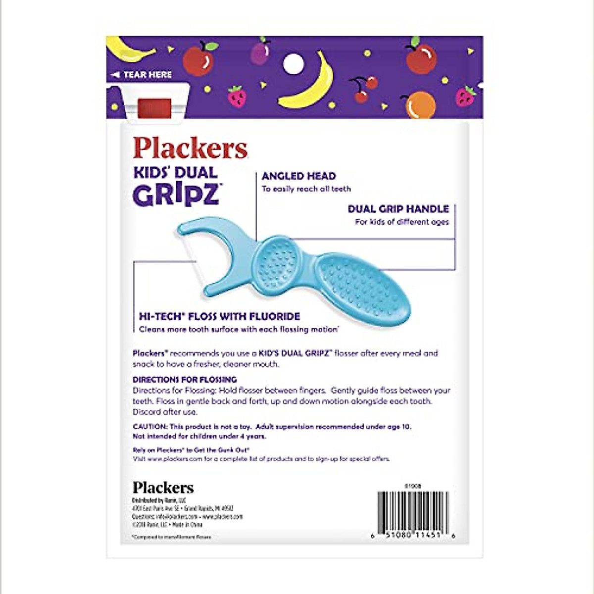 Plackers Kids Dual Gripz Flossers with Fluoride, Grip Me Handle, Fruit Smoothie Swirl Flavor, BPA Free, Colorful Floss Picks for Kids of All Ages, 75 Count (Pack of 4)