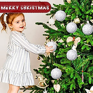 BBTO 6 Pieces 4 Inch Foam Christmas Ball Ornament White ations Glitter Tree Ornaments Large Hanging Xmas for Wedding Home Tabletop