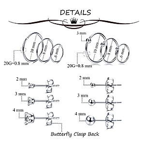 MILACOLATO 18 Pairs Small Tiny Stud Hoop Earrings for Women 14K White Good Plated Stainless Steel Earrings Set for Multiple Piercing Hypoallergenic CZ Ball Studs Endless Cartilage Hoops Earrings