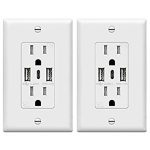 TOPGREENER USB Outlet, 3-Port Type C USB Wall Outlet, 15 Amp Tamper-Resistant Receptacle Plug, Charging Power Outlet with USB Ports, UL Listed, TU21536AC3-2PCS, White, 2 Pack
