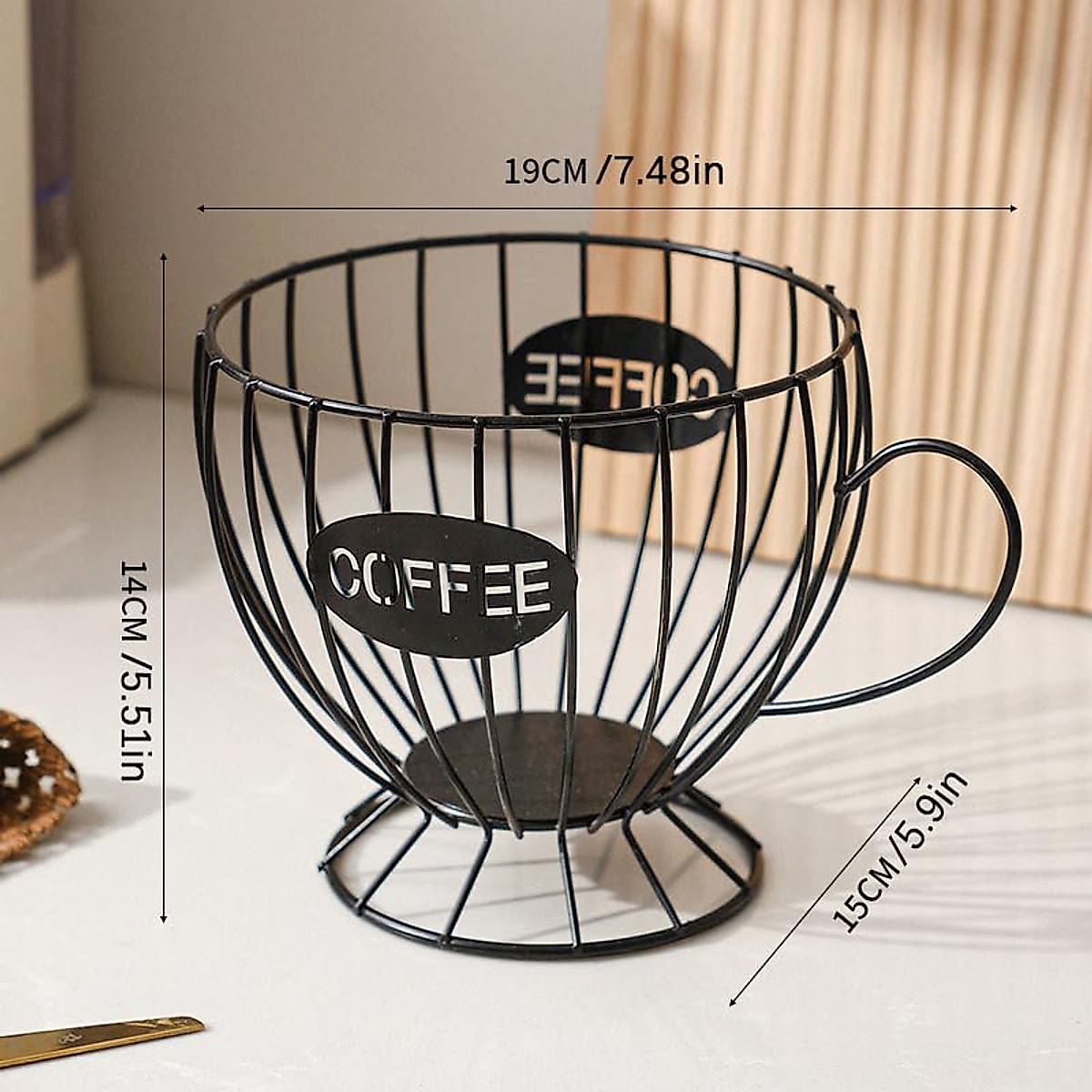 Agirlvct Coffee Pod Holder,Large K-Cup & Nespresso Capsule Organizer, Coffee Capsule Basket, Metal Coffee Bar Organizer for Kitchen Dinning Room Office Home Cafe Hotel (Black-Tea Cup )