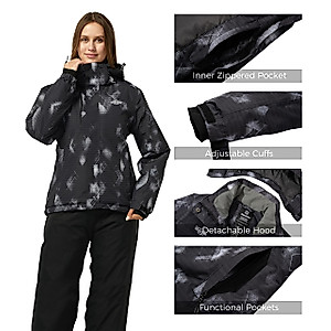 wantdo Women's Waterproof Fully Taped Seams Ski Jacket Rain Jacket with Detachable Hood Black L