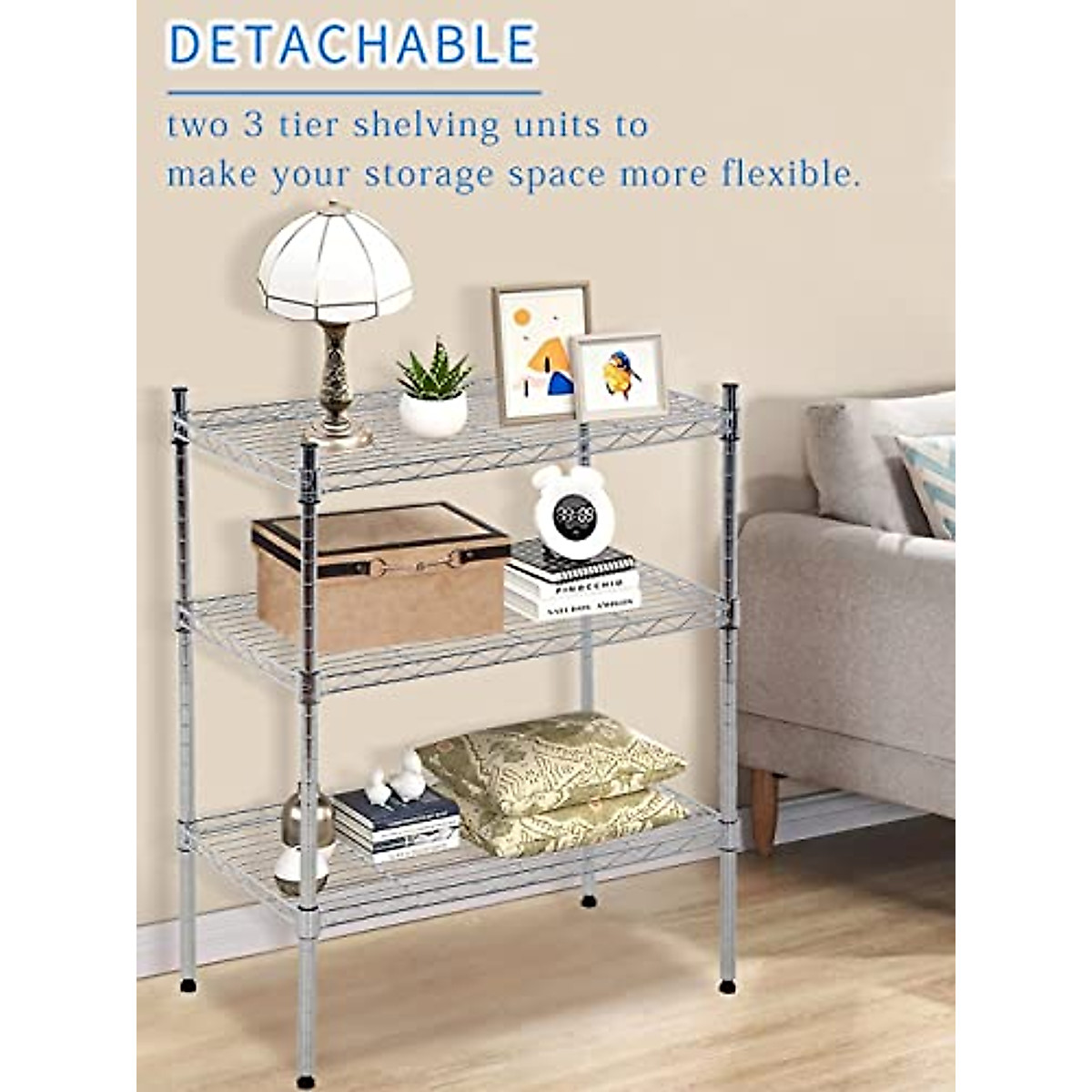YYkokocat Metal Shelving Unit Detachable Storage Rack with 8 Leveling Feet Adjustable Storage Shelves Wire Shelves for Storage Kitchen Garage, 900LB Capacity, 59" H x 23" L x 14" D, Chrome
