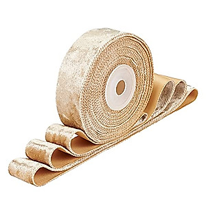BENECREAT 10 Yards Champagne Gold Velvet Ribbon, 1 inch Width Single Face Vintage Velvet Wired Ribbon for Mother's Gift Wrapping, Bow Making,Wedding Decoration