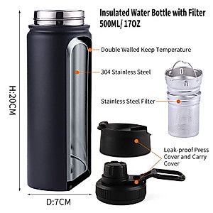 Tea Infuser Bottle With Removable Loose Leaf Tea Strainer 18/8 Stainless Steel Insulated Travel Tea Tumbler Black