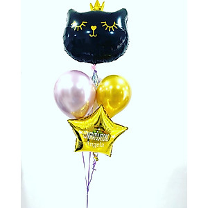 Giant Cat Balloons 22 Inch Adorable Black Crown Kitty White Cat Balloons for Kitten Pet Cat Theme Birthday Party Decorations
