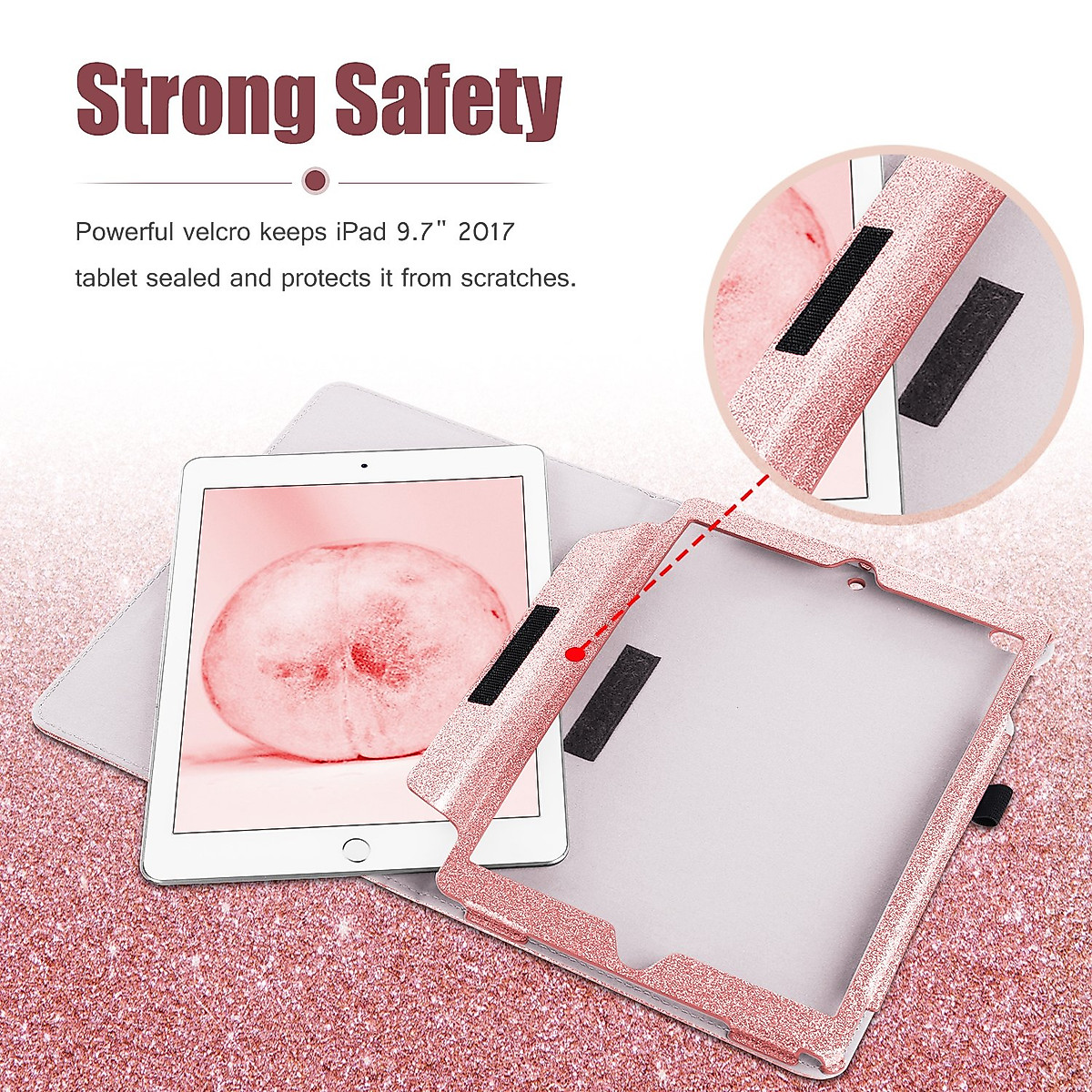 BENTOBEN for iPad Air 2 Case, iPad 6th Generation Case, iPad 5th Gen Case,Folio Folding Stand Auto Wake/Sleep with Pencil Holder Glitter PU Cover for iPad Air 2/Air 1, iPad 9.7 2018/2017,Rose Gold