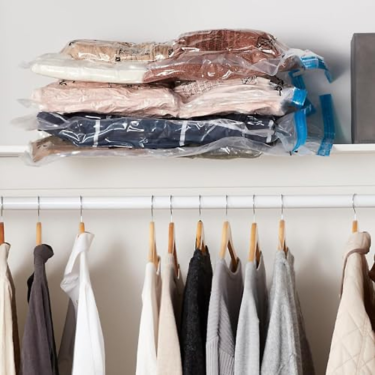 Amazon Basics Vacuum Compression Space Saving Storage Bags with Hand Pump, Jumbo, Pack of 6, Clear