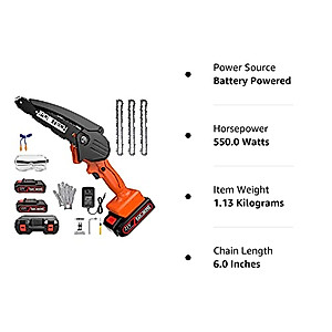 JPOWTECH Mini Chainsaw Cordless 6 inch Small Chainsaw with 2 Battery & Switch Security Lock, Portable Handheld Power Chain Saws for Gardening Wood Cutting Tree