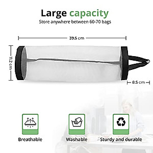 Kitchen Grocery Plastic Bag Holder and Dispenser, Waterproof Washable Wall Mount Folding Mesh Storage Bag 2 Pack Black, Recycling Grocery Pocket Containers