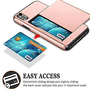 SAMONPOW iPhone X Case, iPhone 10 Case,Hybrid iPhone X Wallet Case Card Holder Shell Heavy Duty Protection Shockproof Anti Scratch Soft Rubber Bumper Cover Case for iPhone X 5.8 inch Rose Gold