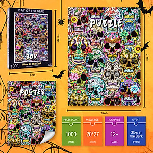 TAOZI&LIZHI Jigsaw Puzzles for Adults 1000 Piece, Halloween Puzzle Picture Family Decorations, Day of The Dead (Sugar Skulls), Party Supplies Unique Christmas Birthday Gifts for Kids and Teenagers