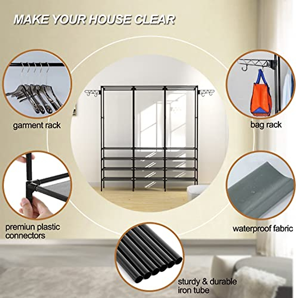 Kertnic 4-Tier Shoe Rack Storage Organizer for Entryway, Free Standing Black Shoes Rack and Boots Racks, Versatile Shoe Shelf Stand with Coat Hanging Garment Rack for Bedroom