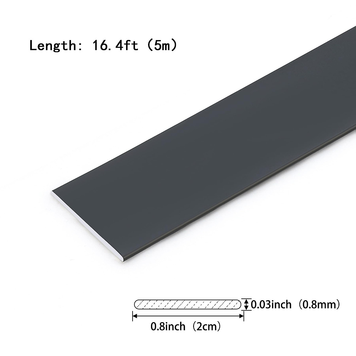 Matte Black Peel and Stick Wall & Molding Trim, Flexible DIY Strip for Mirror, Floor, Cabinet, Ceiling, Tile Edge (16.4 ft x 0.8 inch)