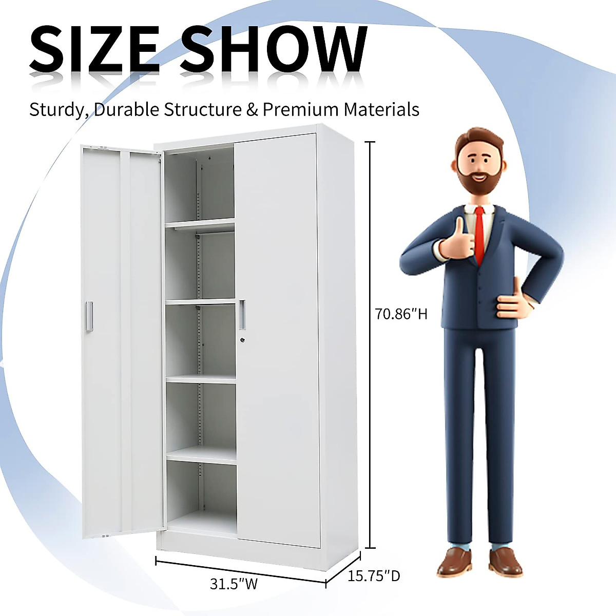 YEEZER Metal Storage Cabinet with Locking Doors and Shelves, 71" Large Garage Locker with 4 Adjustable Shelves, Steel File Cabinet for Office, Garage, Home & Pantry (White)