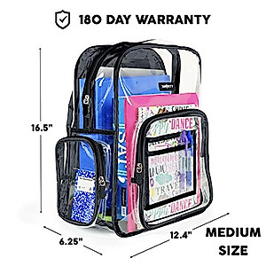 SMARTY Heavy Duty Clear Backpack V6 Durable Transparent See Through Bag (Medium, Black)