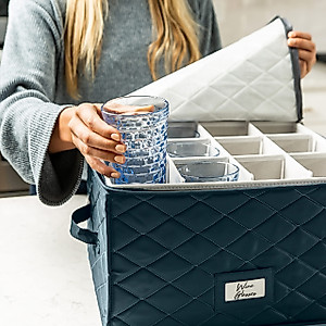 Teemto China Storage Containers Quilted. 7PC Dishes Storage Kit with 48 Cut-to-Size Felt Inners. Fine China Storage, Plate Platter Storage, Glass and Dish Storage, Crystal Stemware, Moving Supplies